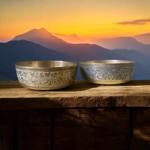 Vintage | Accents | Vintage Enamel Brass Incense Bowls Altar Offering ...